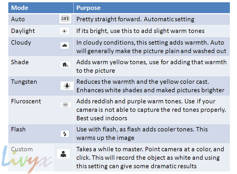 White Balance Modes